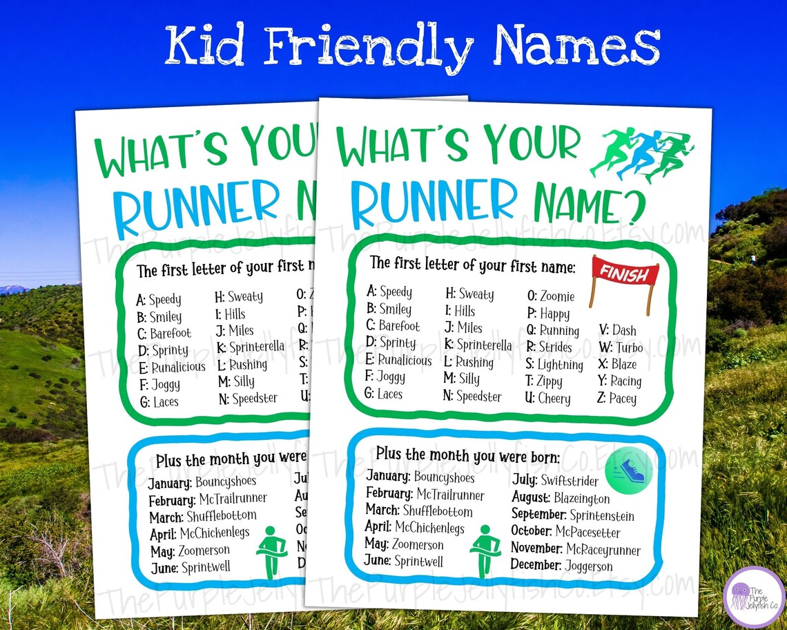 Runner Name Sign and Name Tags, Whats Your Name Game, Running Printable ...