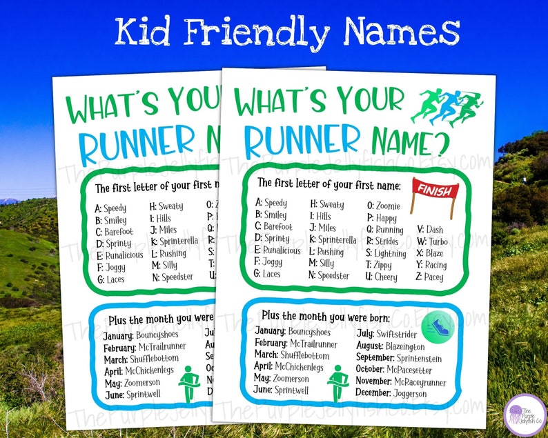 Runner Name Sign and Name Tags, Whats Your Name Game, Running Printable ...
