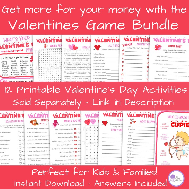 Valentines Day Trivia Game Printable Valentines Party Idea for Kids ...