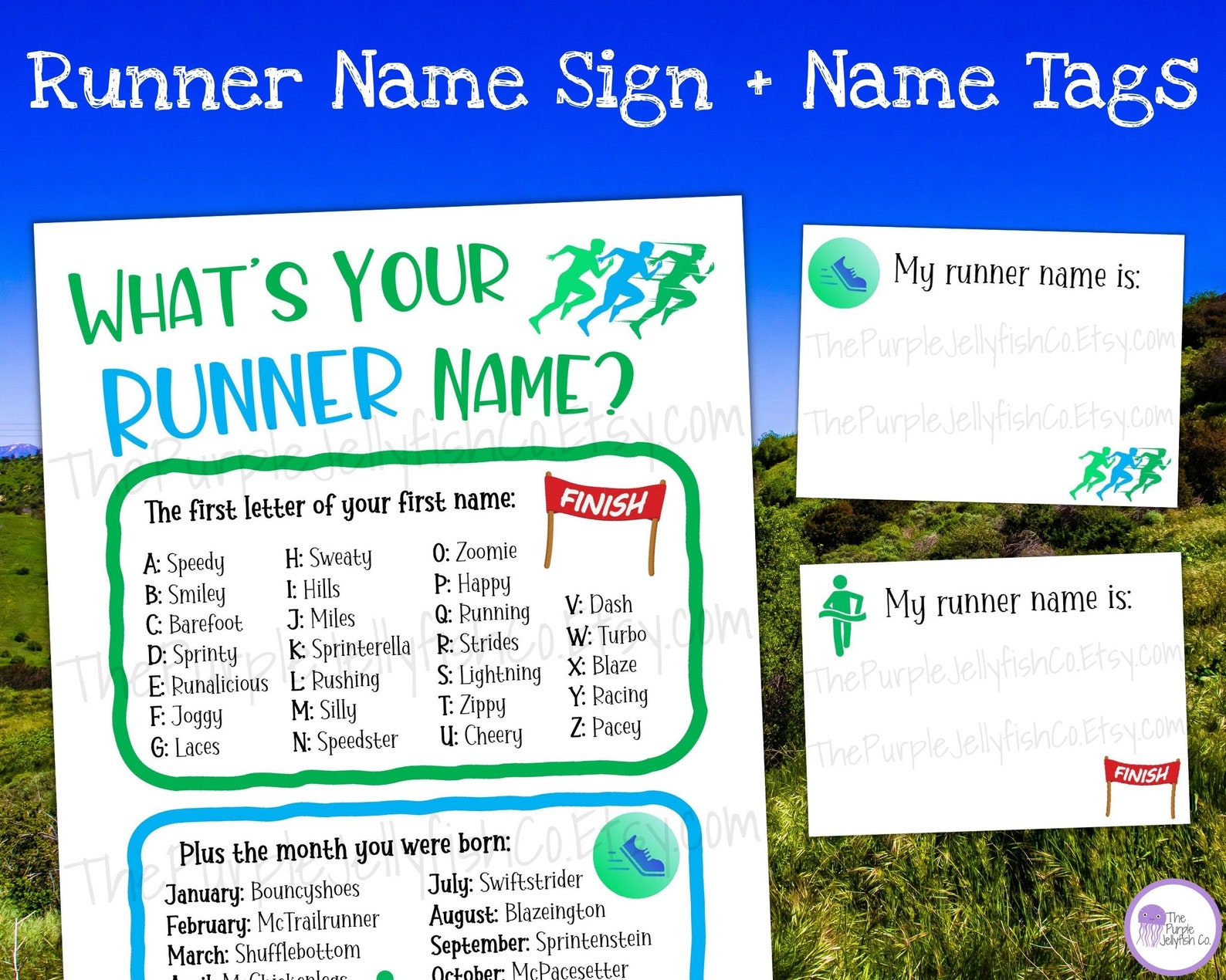 Runner Name Sign and Name Tags, Whats Your Name Game, Running Printable ...