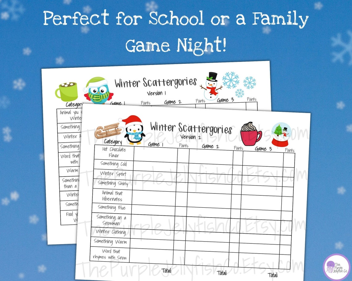 Winter Scattergories for Kids, Christmas Games for Group, Scattergories ...