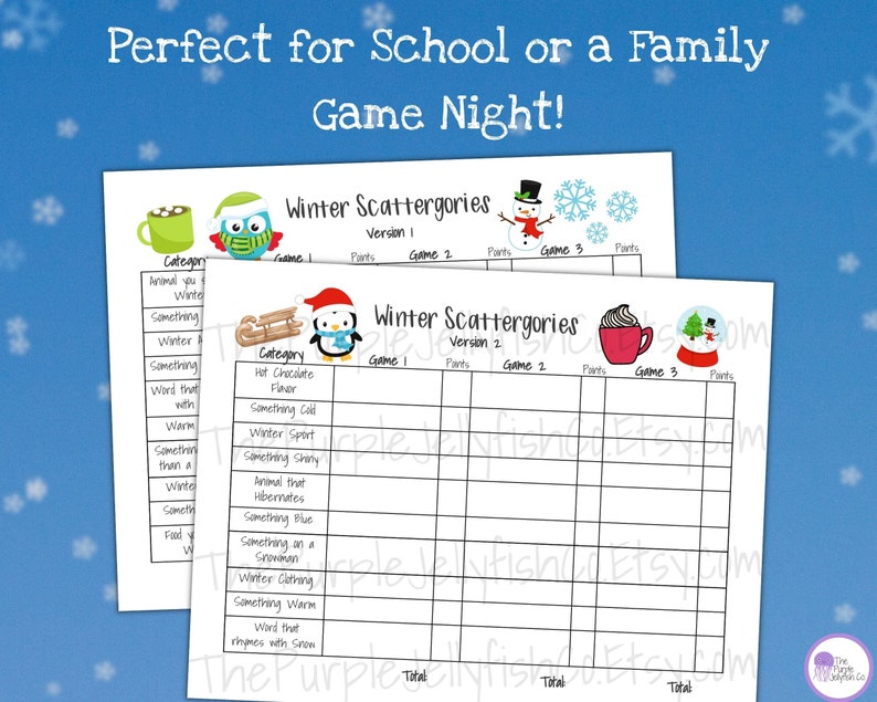 Winter Scattergories for Kids, Christmas Games for Group, Scattergories ...