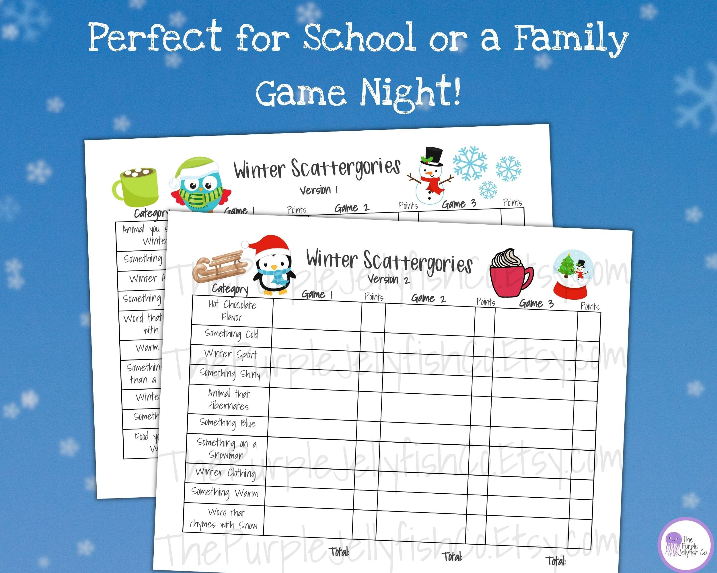 Winter Scattergories for Kids, Christmas Games for Group, Scattergories ...