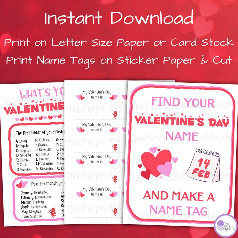 Whats Your Valentine's Day Name Game Sign & Name Tags, Printable ...