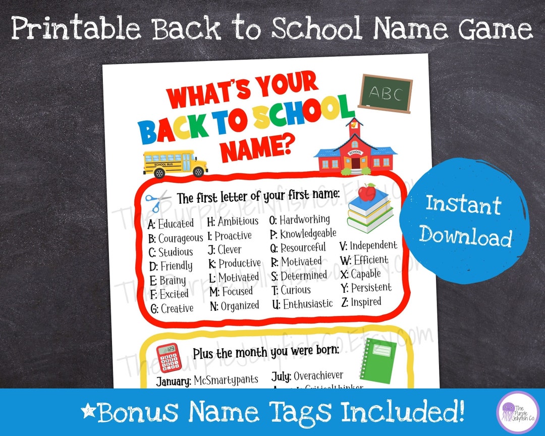 What's Your Back to School Name Game, First Day of School Activity ...
