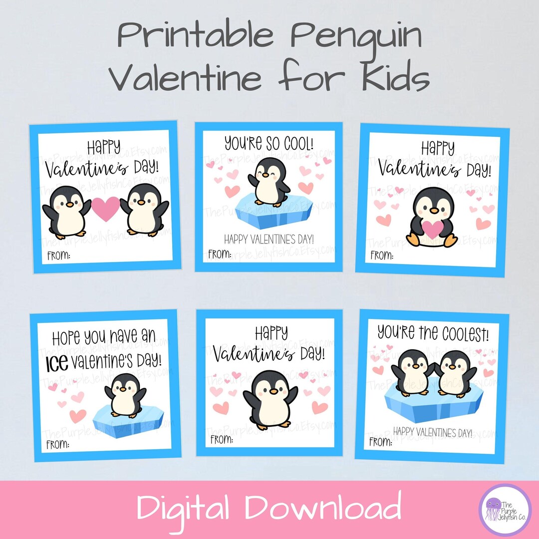 Penguin Valentine Cards for Kids Classroom, Animal Valentines for Kids ...