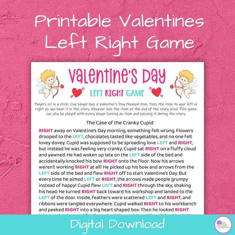 Valentines Left Right Game for Kids, Classroom Valentine Gift Exchange ...