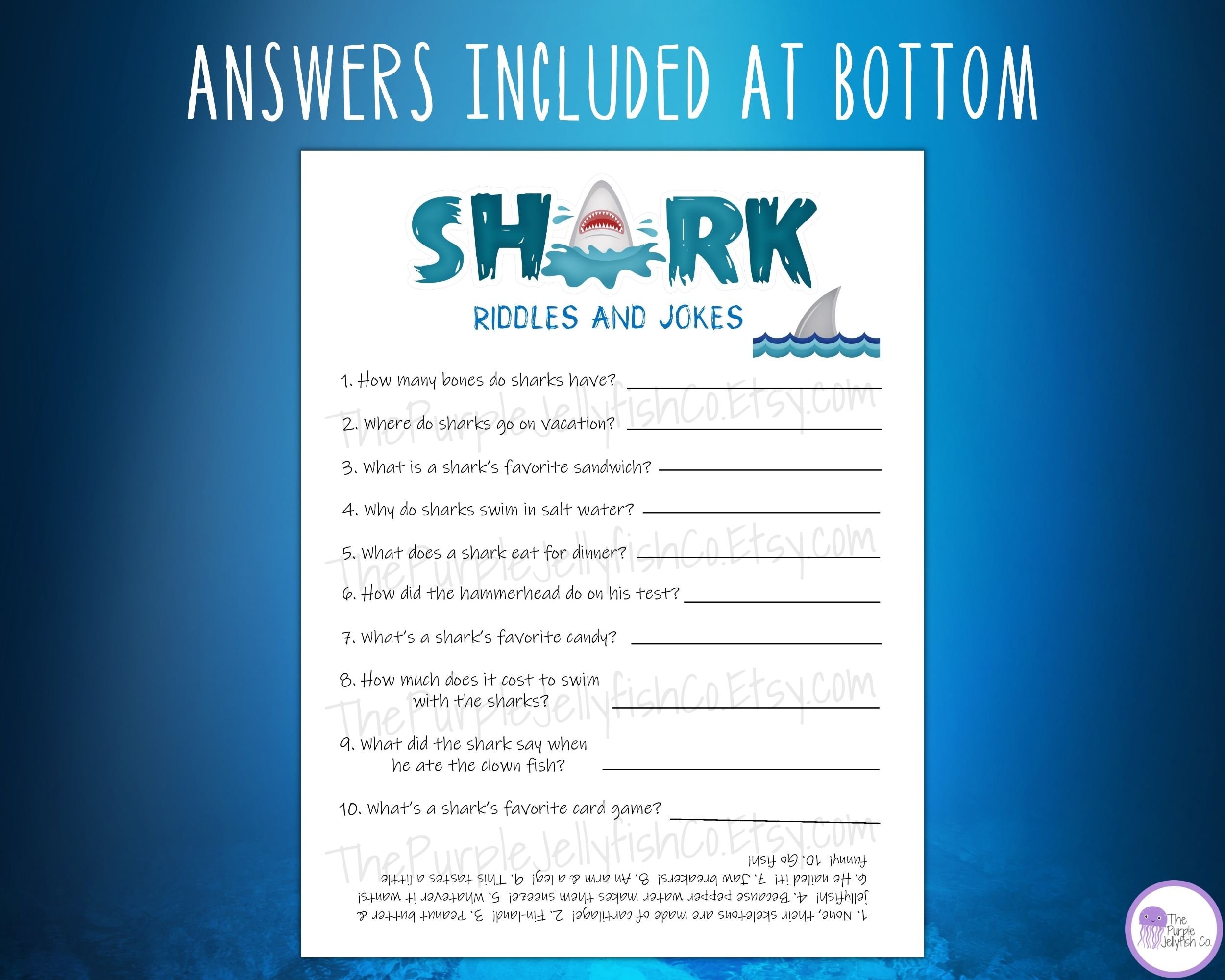 Printable Shark Jokes for Kids, Shark Week Game, Ocean Activity, Shark ...