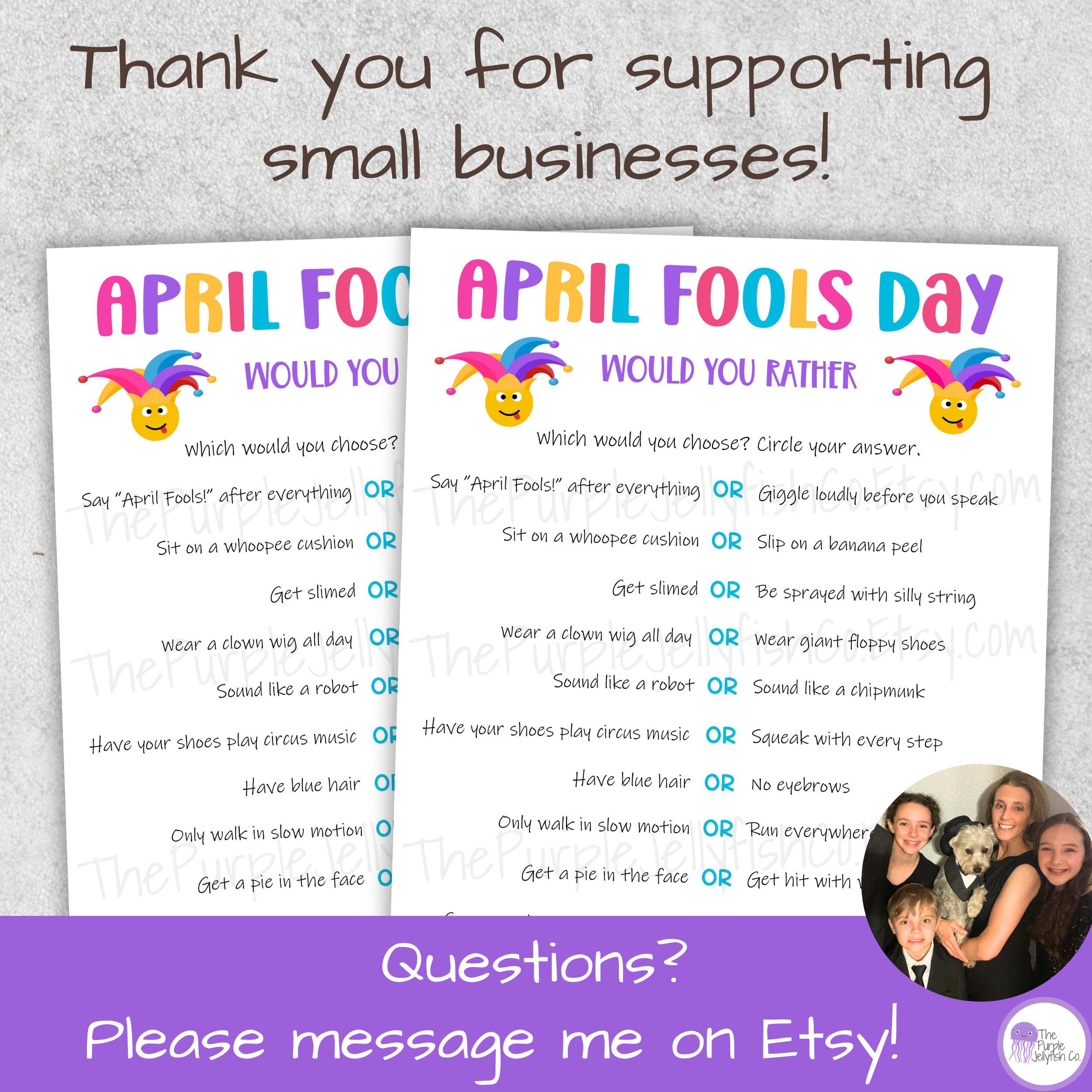 April Fool's Day Would You Rather Game Printable, This or That ...