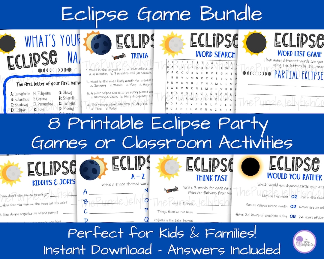Eclipse 2024 Games Printable, April 8th 2024 Solar Eclipse Activities ...