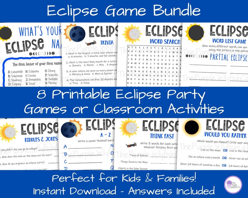 Eclipse 2024 Games Printable, April 8th 2024 Solar Eclipse Activities ...
