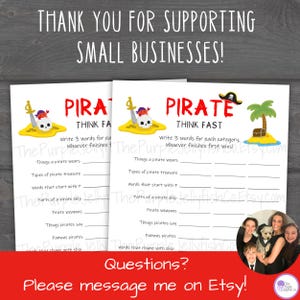 Pirate Think Fast Game, Pirate Party Game Printable, Talk Like a Pirate ...