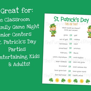 This or That St Patricks Day Game for Kids, Printable St Patricks Day ...
