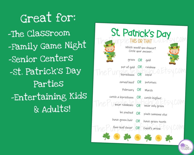 This or That St Patricks Day Game for Kids, Printable St Patricks Day ...