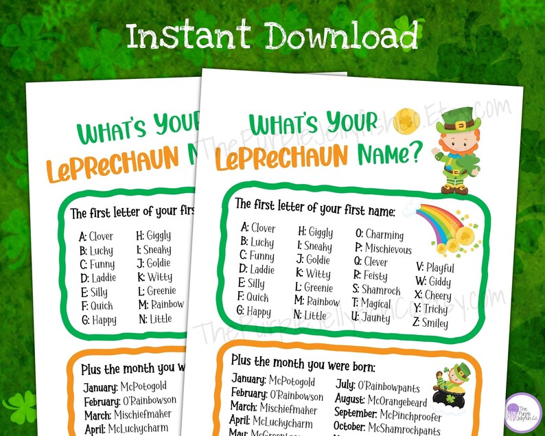 Leprechaun Name Game, Printable St. Patrick's Day Game for Kids, What's ...