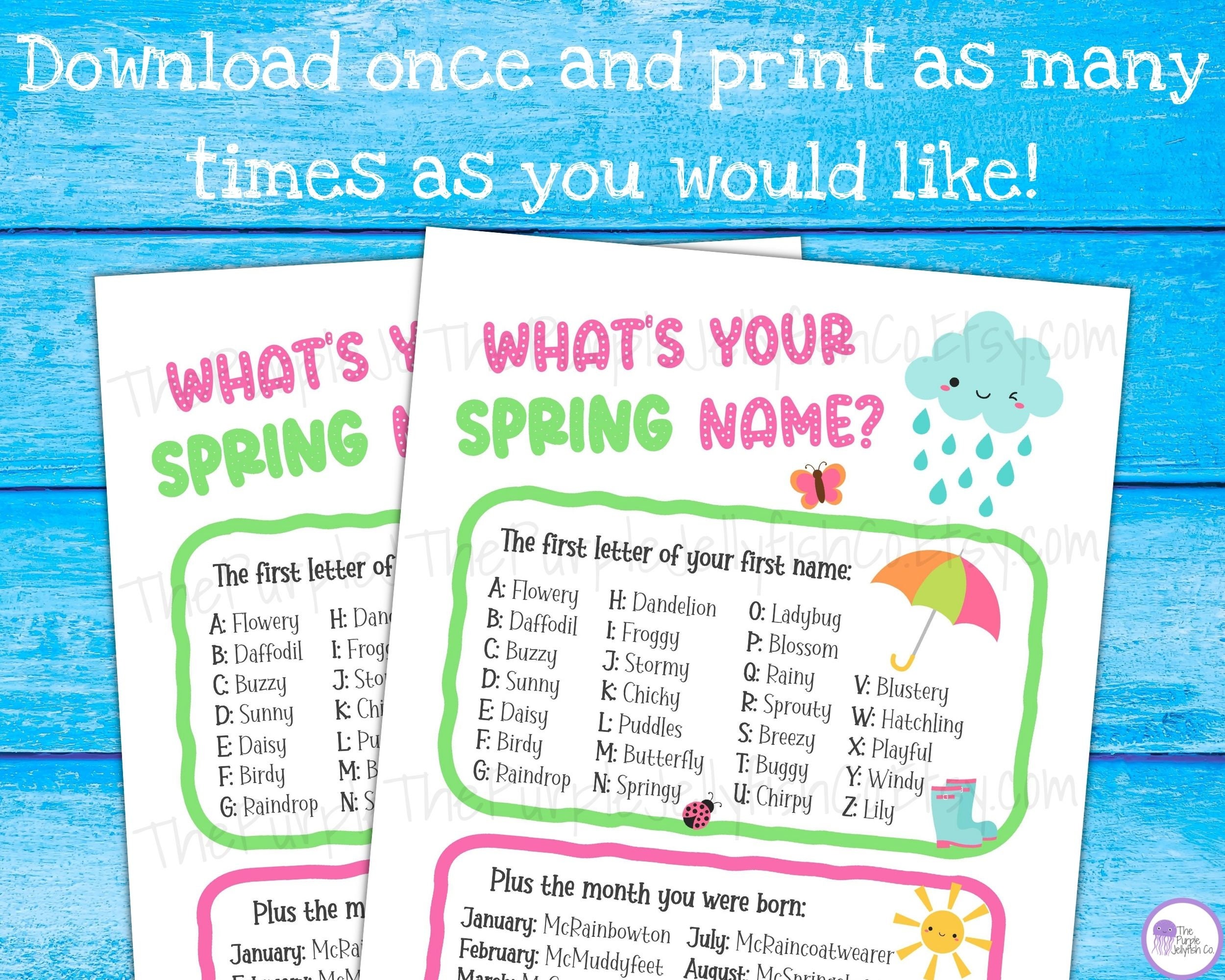 Spring Name Game, Printable Spring Activity for Kids & Adults, Spring ...