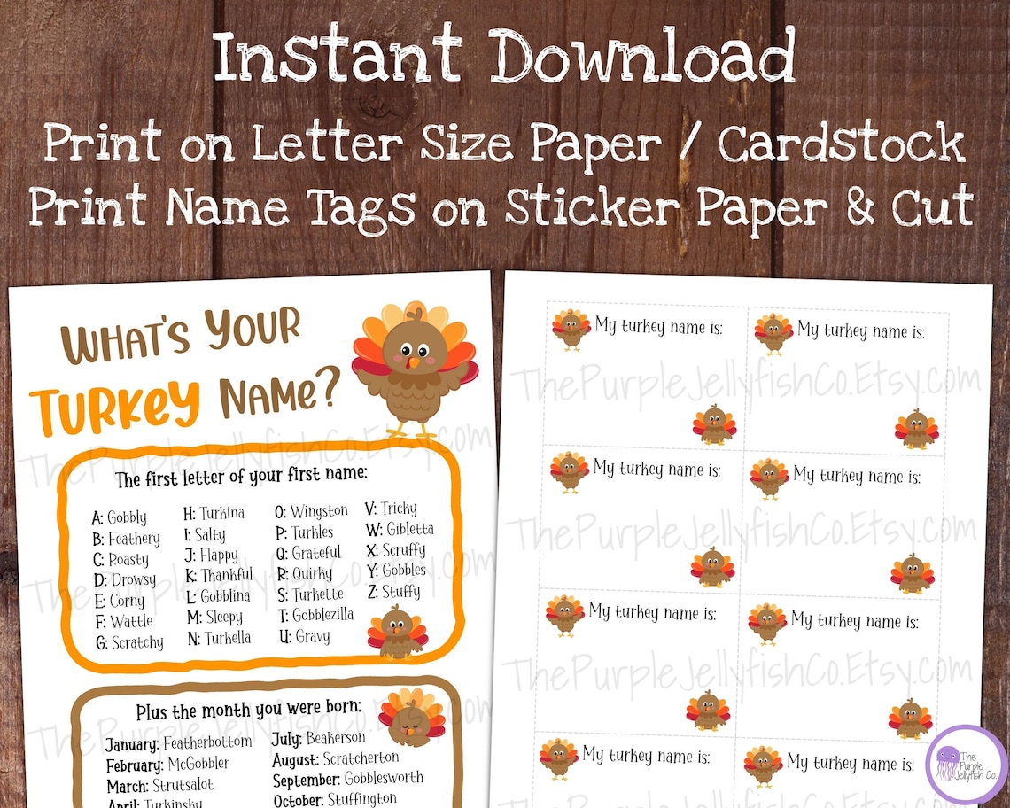 What's Your Turkey Name Game, Thanksgiving Game Printable, Thanksgiving ...
