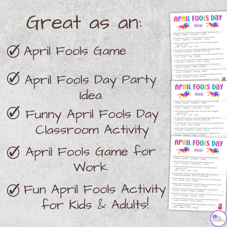 April Fool's Day Trivia Game Printable, April Fools Party Idea, April ...