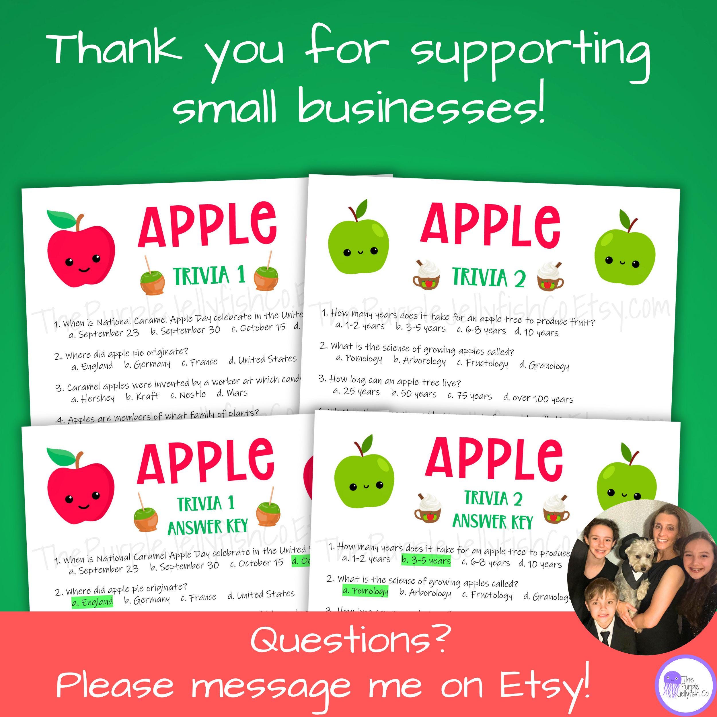 Apple Trivia Games Printable, Apple Cider Bar Idea, Apple Activities ...