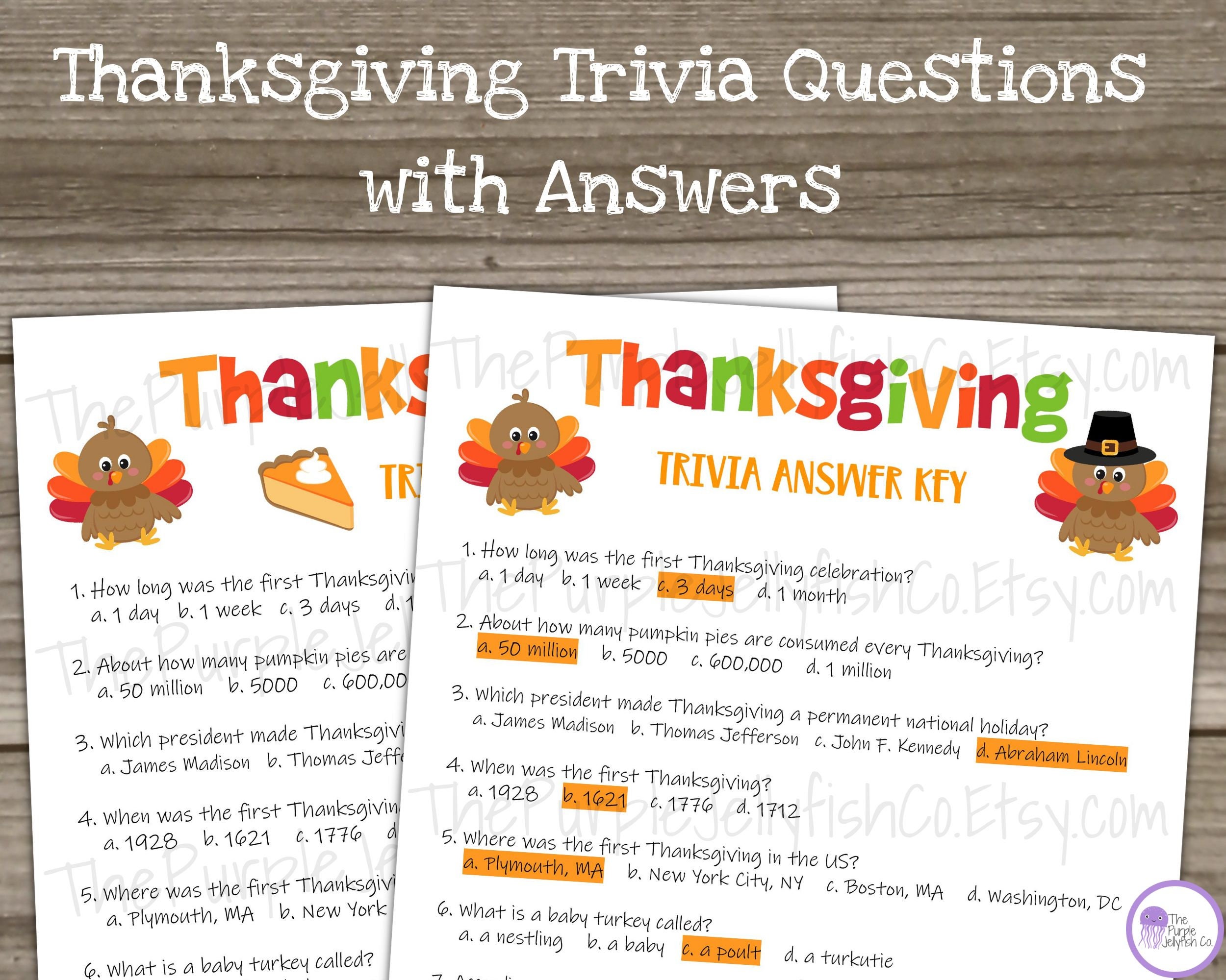 Thanksgiving Trivia Game Printable, Thanksgiving Activity for Kids ...
