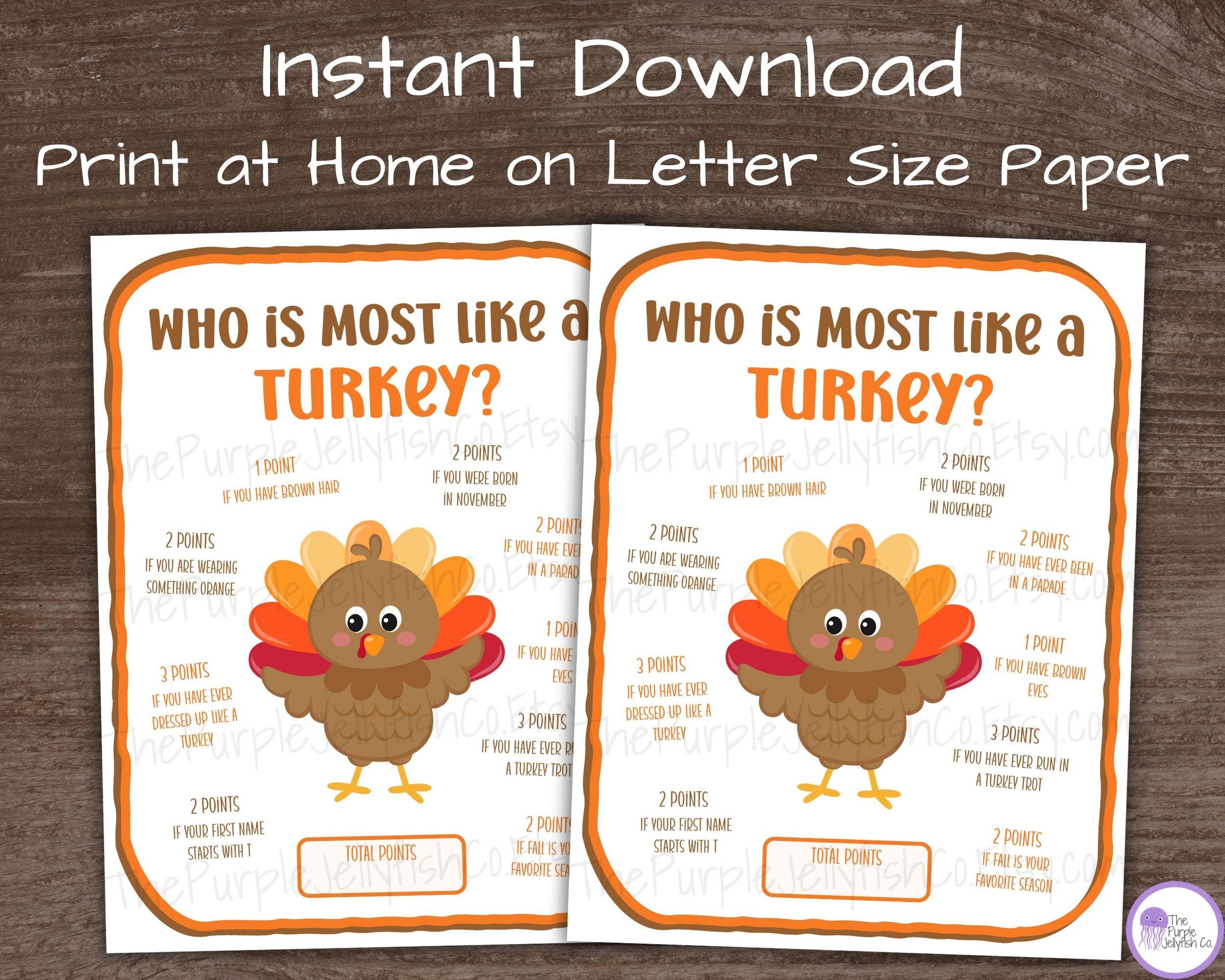 Who is Most Like a Turkey, Thanksgiving Game Printable, Friendsgiving ...