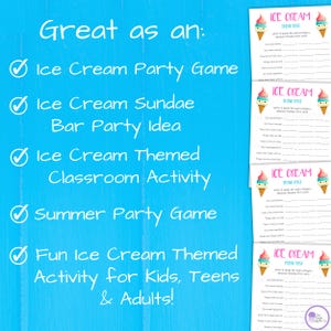 Ice Cream Think Fast Game Printable Ice Cream Activity for Kids Teens ...