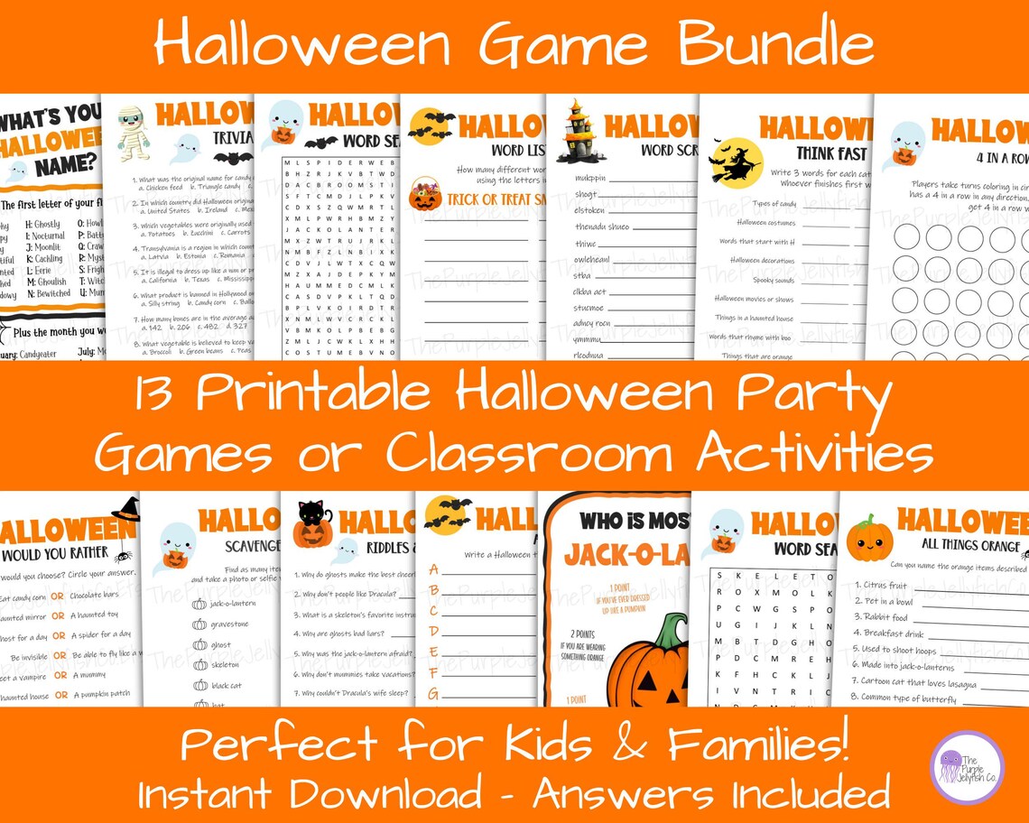 Halloween Games Bundle, Printable Halloween Party Ideas for Kids Teens ...