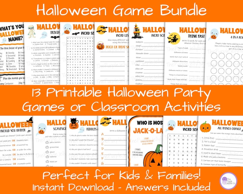 Halloween Games Bundle, Printable Halloween Party Ideas for Kids Teens ...