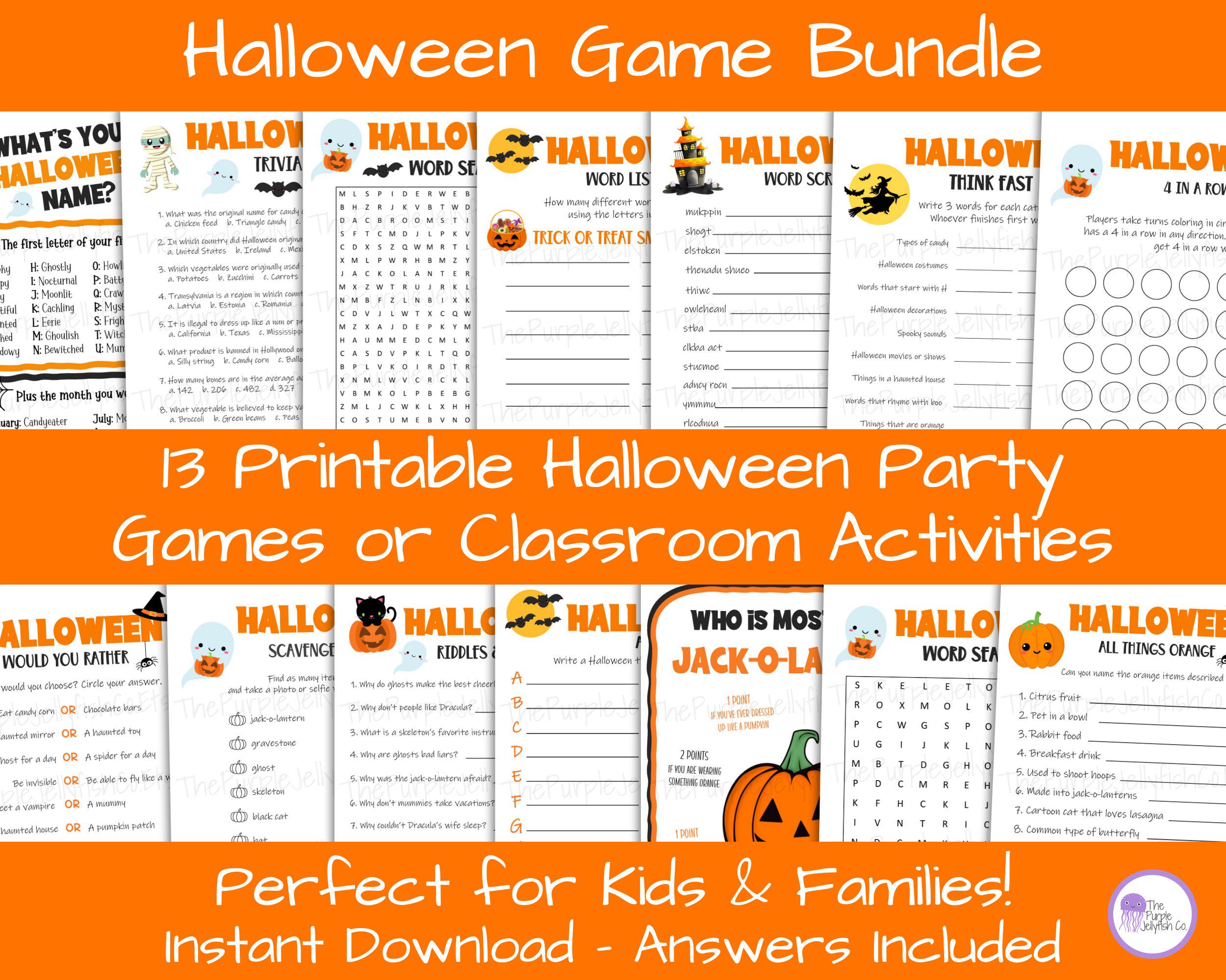 Halloween Games Bundle, Printable Halloween Party Ideas for Kids Teens ...