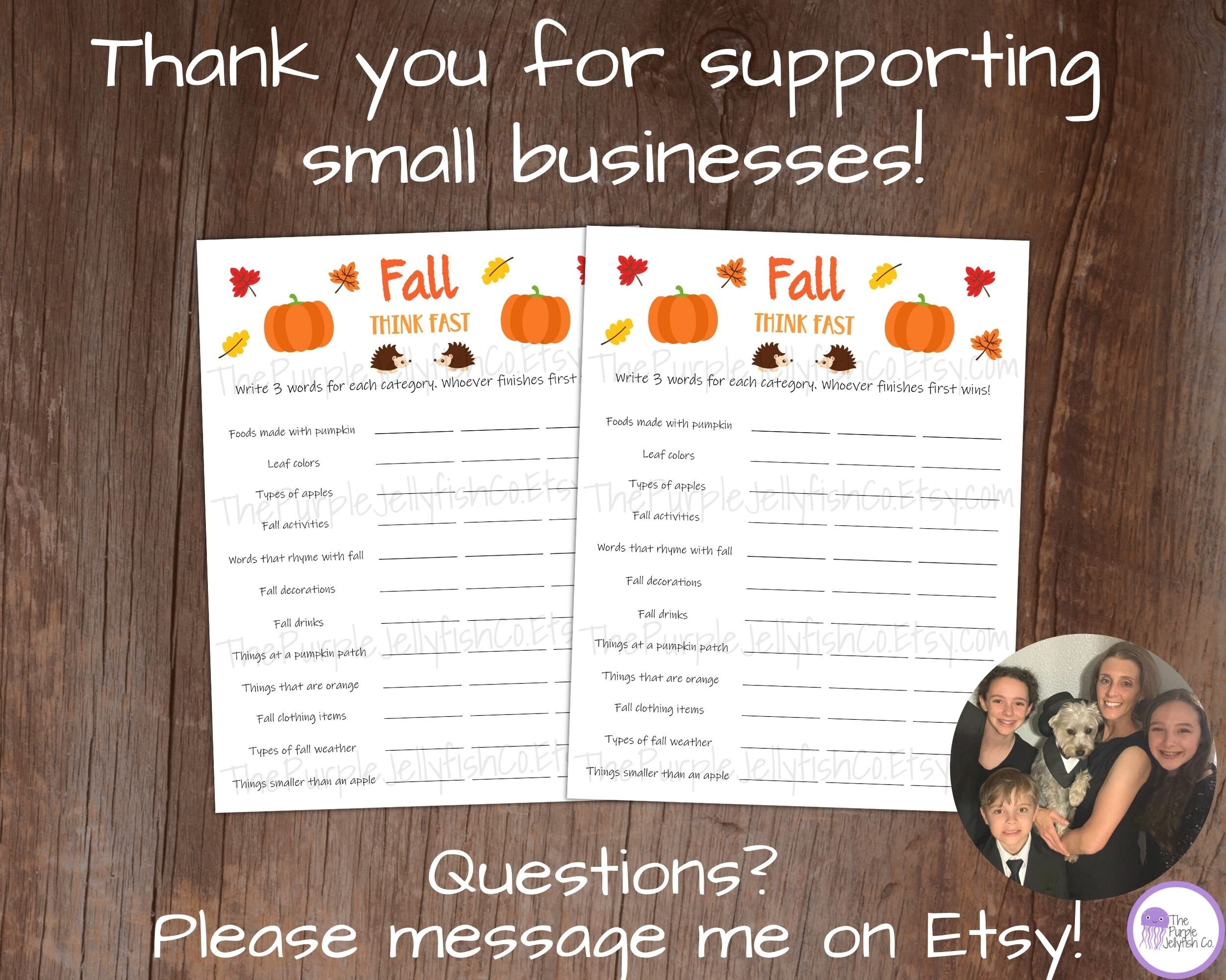 Fall Think Fast Game Printable Fall Activity for Kids & Adults, Autumn ...