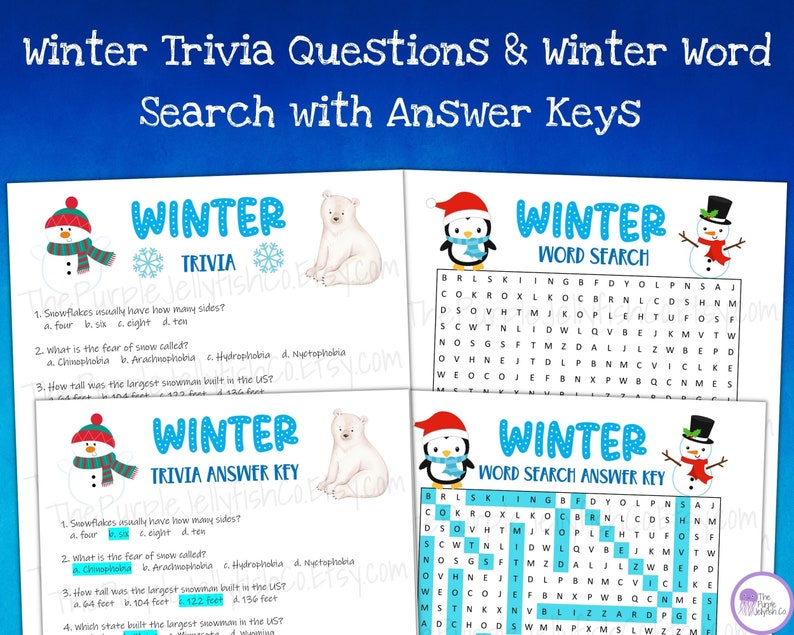 Winter Game Bundle, Printable Winter Activities for Kids, Holiday ...