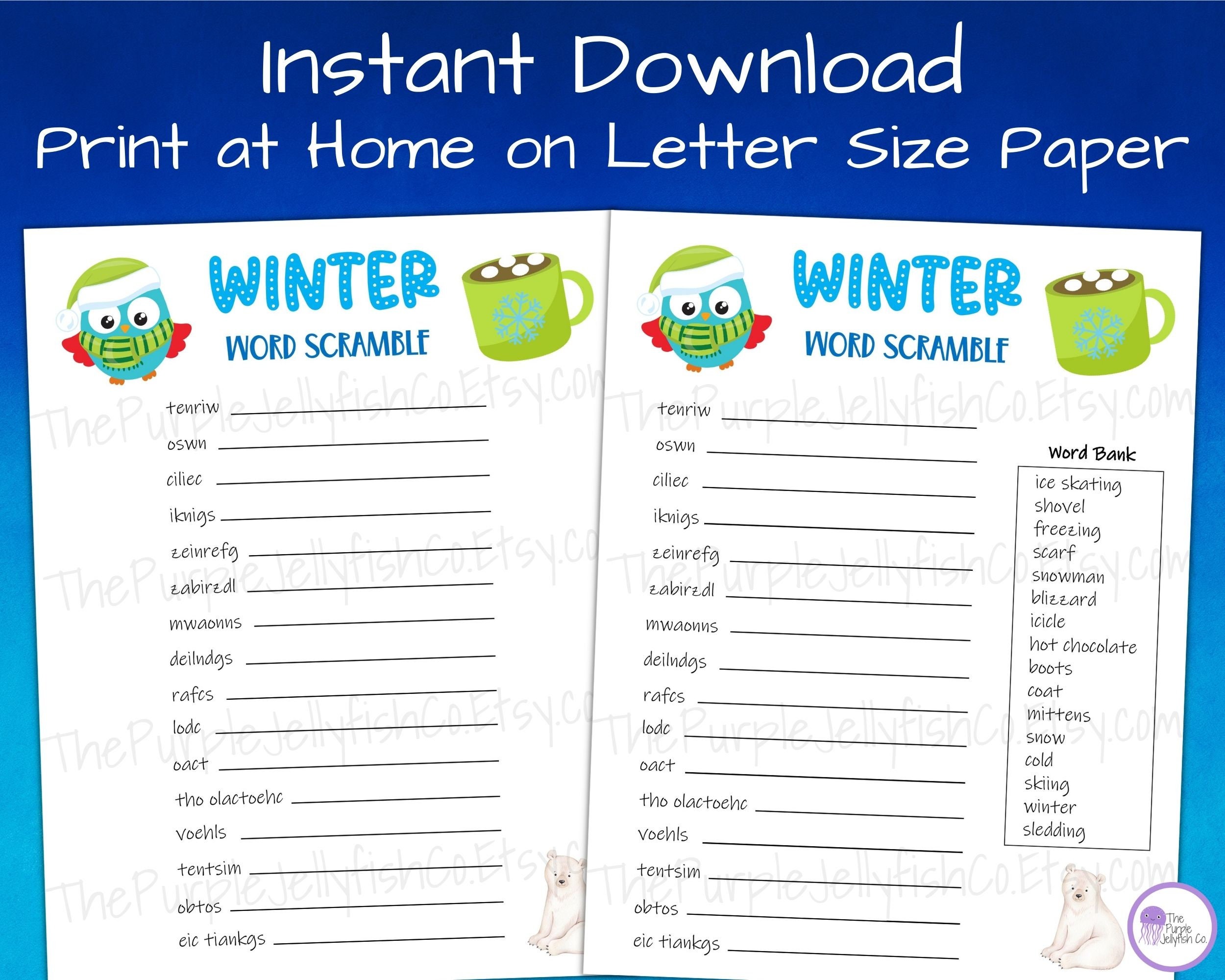 Winter Word Scramble, Printable Winter Activities for Kids & Adults ...
