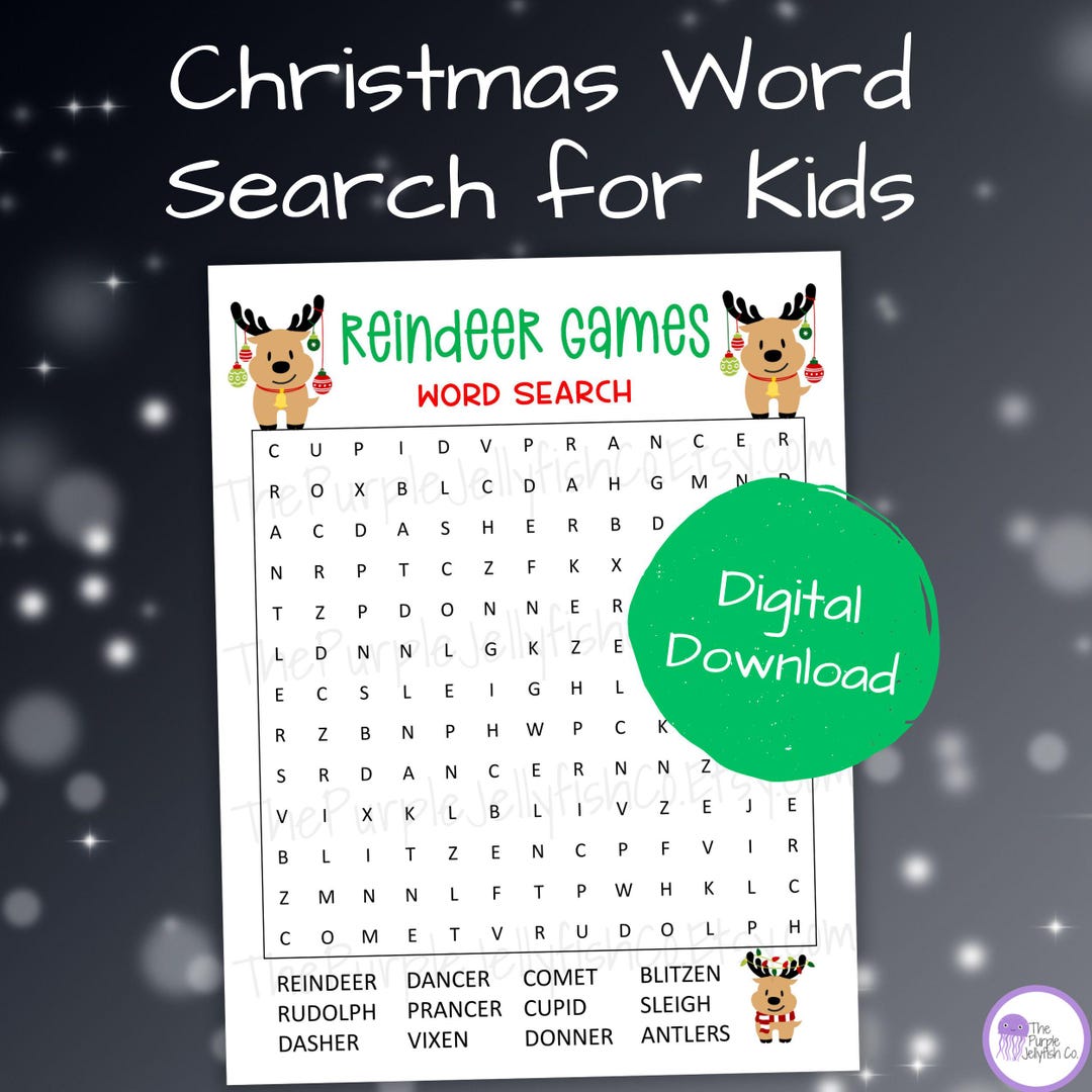 Reindeer Christmas Activity for Kids Printable, Christmas Word Search ...