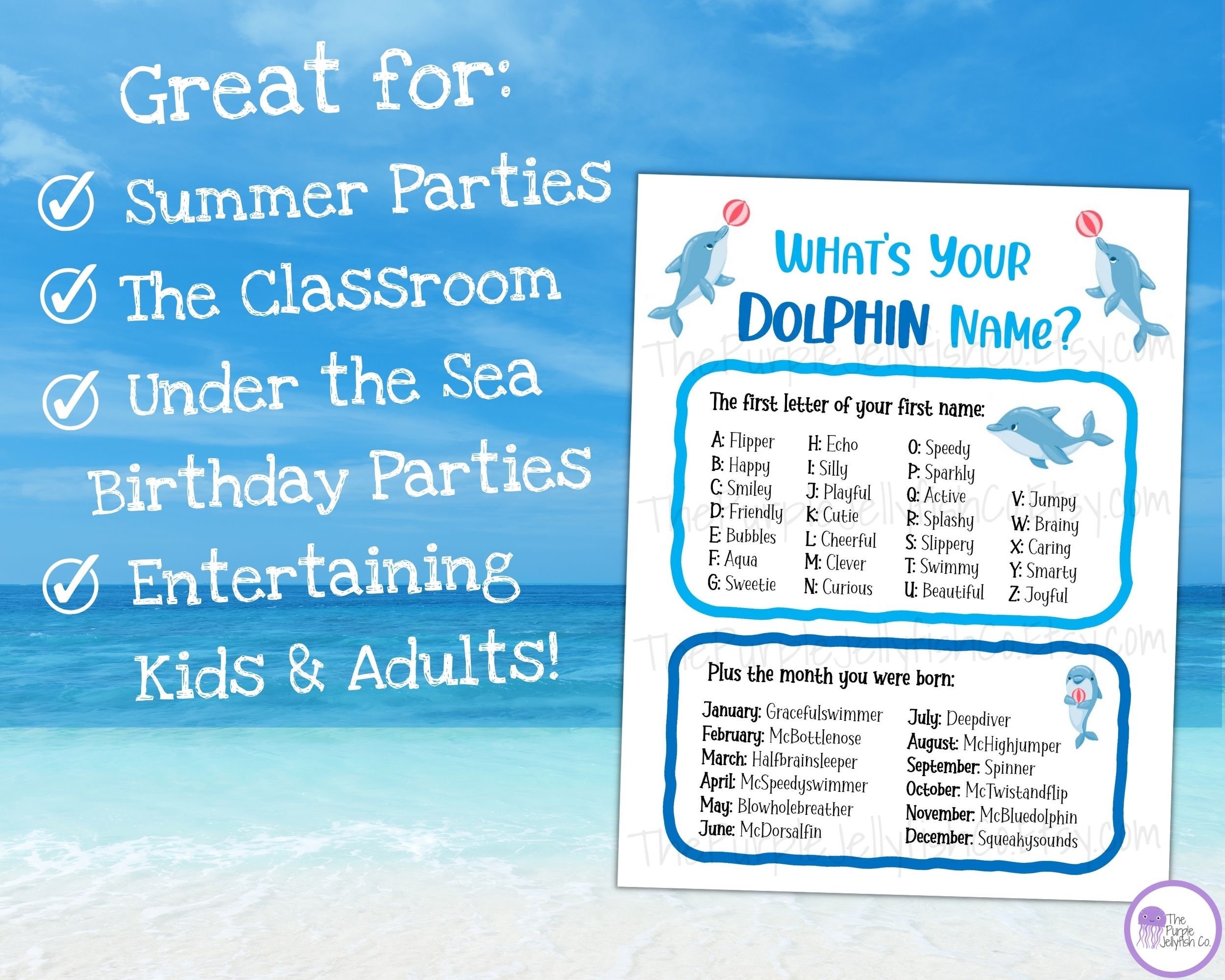 Dolphin Name Game, Under the Sea Party Game Printable, Whats Your Name ...