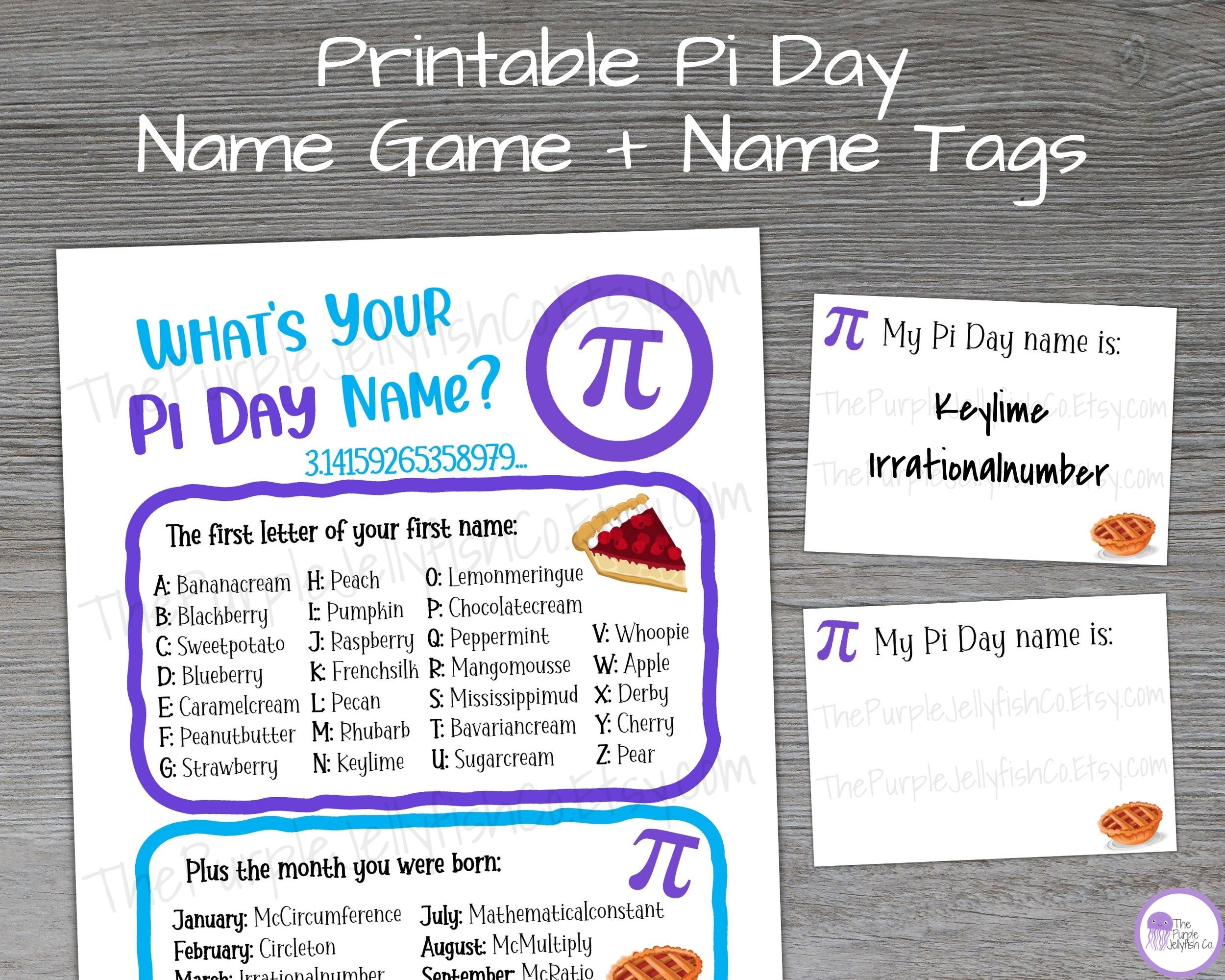 What's Your Pi Day Name Game + Name Tags, Printable Pi Day Activity for ...