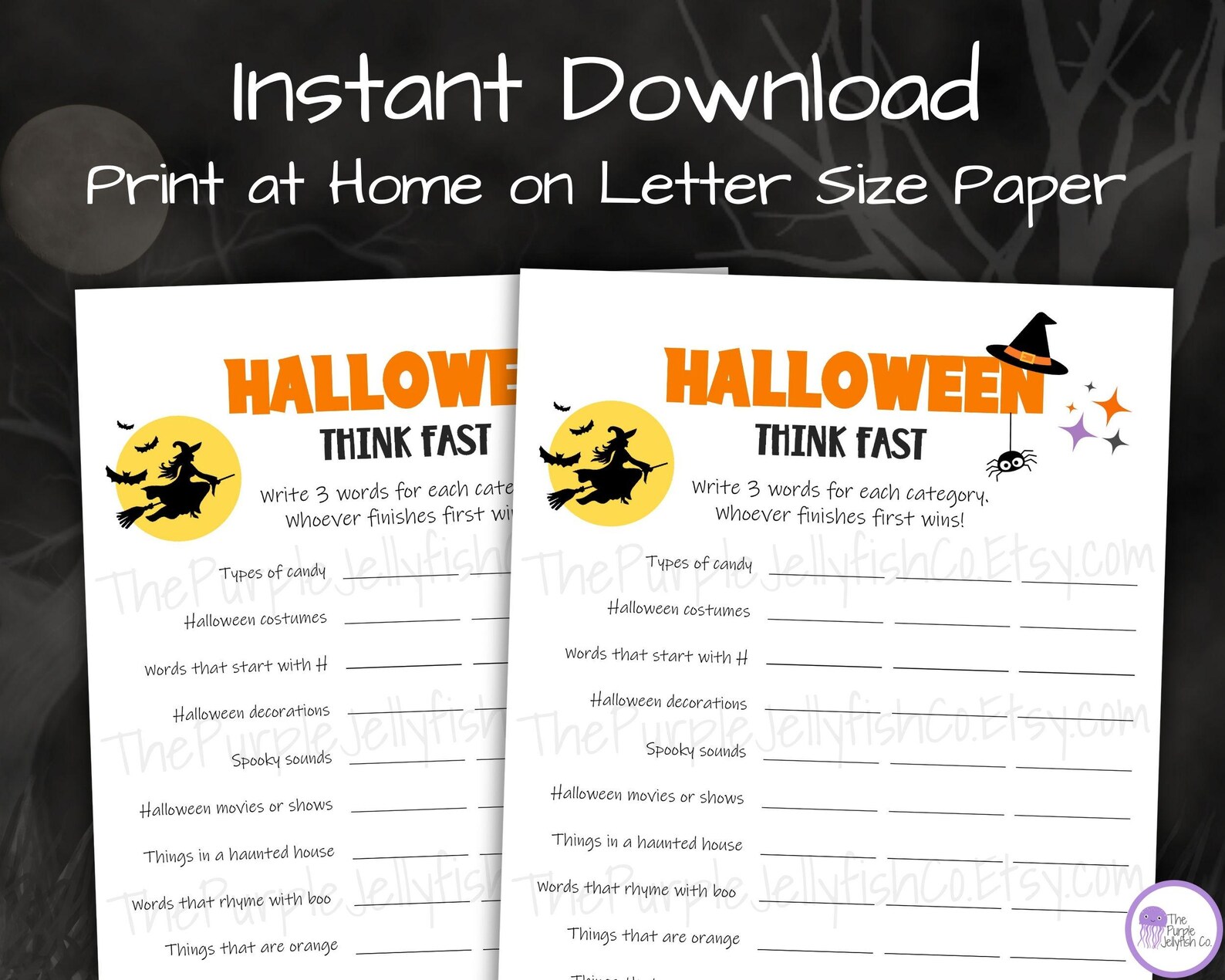 Halloween Think Fast Game Printable, Halloween Games for Kids ...