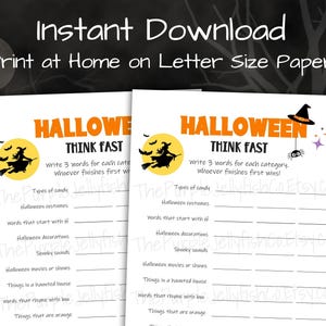 Halloween Think Fast Game Printable, Halloween Games for Kids ...