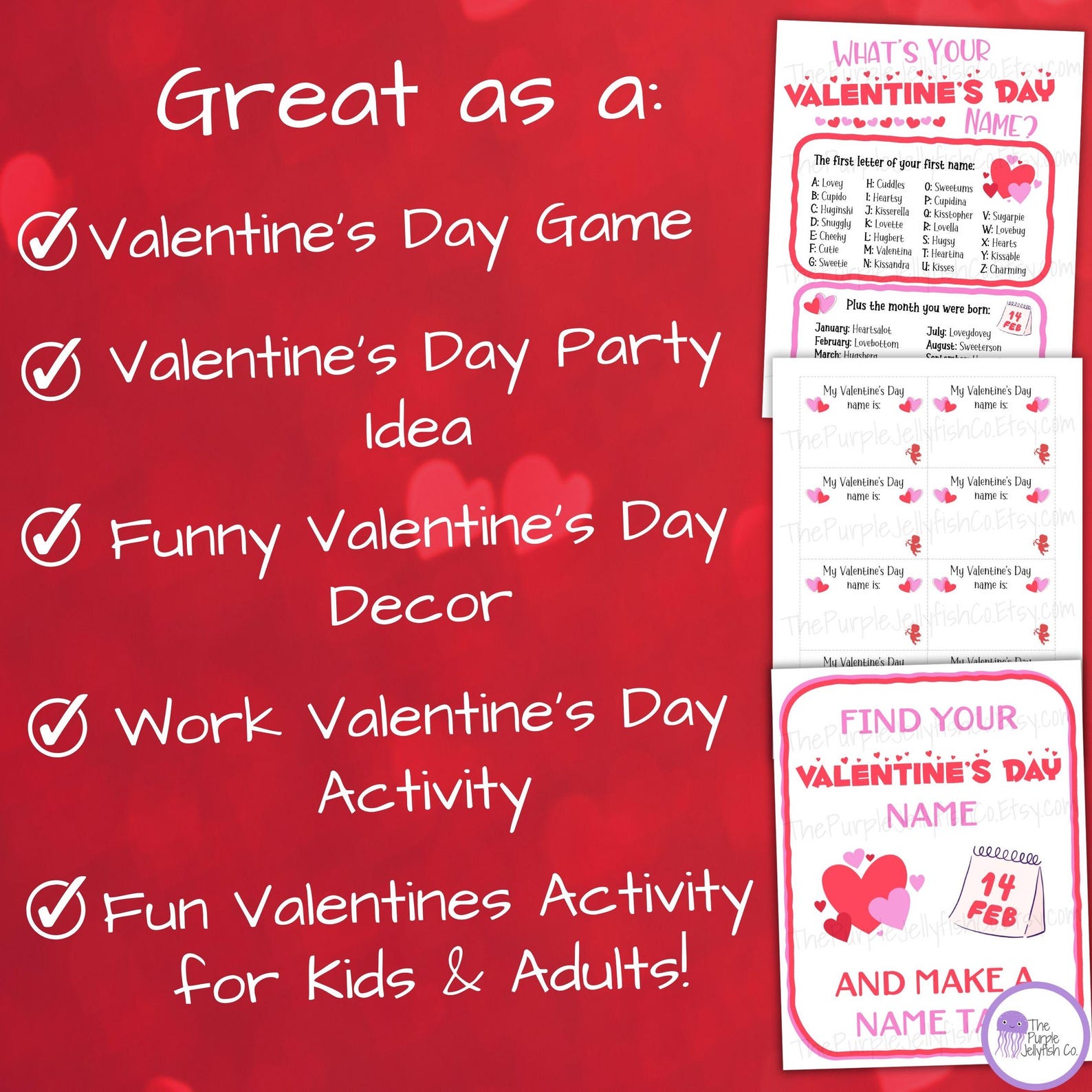 Whats Your Valentine's Day Name Game Sign & Name Tags, Printable ...