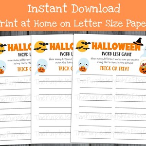 Halloween Word List Game, Printable Halloween Game for Kids, Fun ...