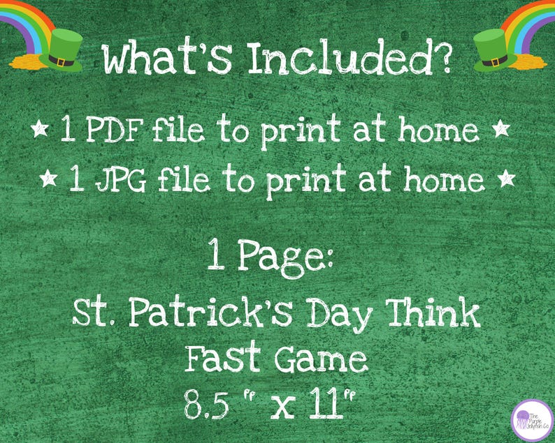 St Patricks Day Think Fast Game for Kids, St Patricks Party Idea, Saint ...