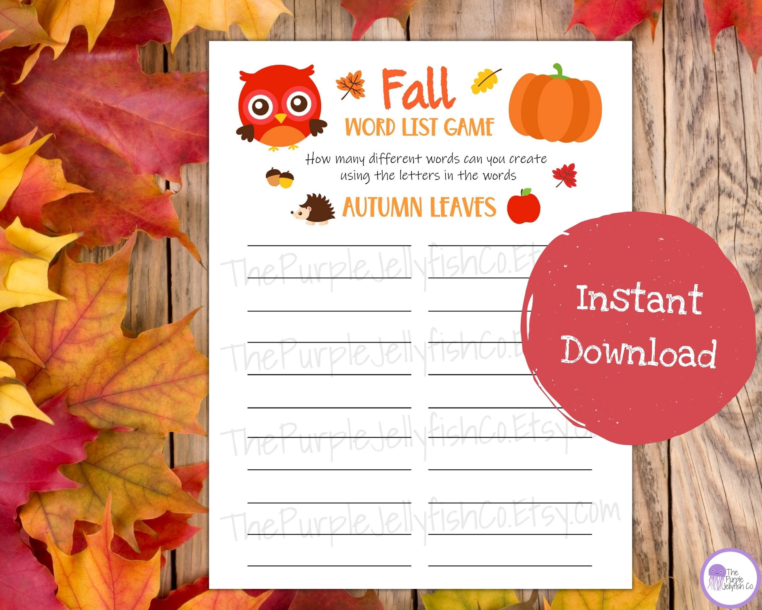 Fall Word Scramble Game Printable Autumn Activity for Kids & Adults ...