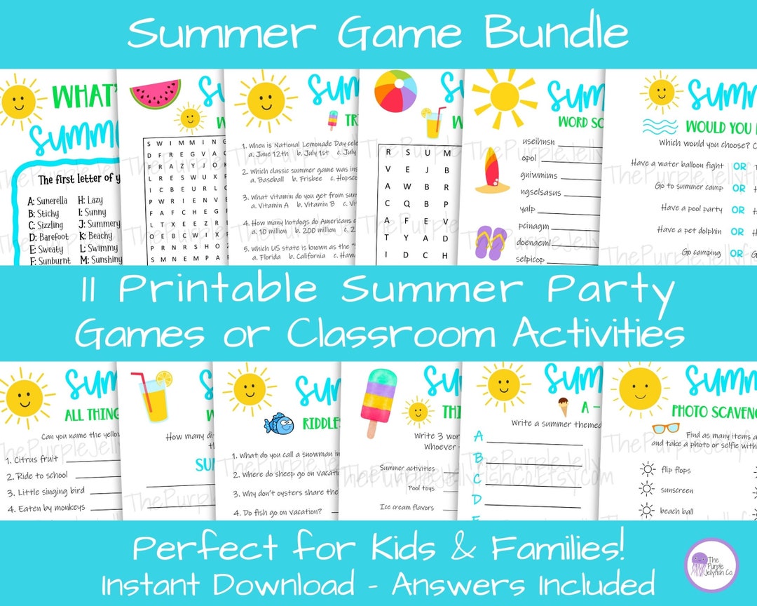 Summer Games Printable, Summer Activities for Kids & Adults, Summer ...