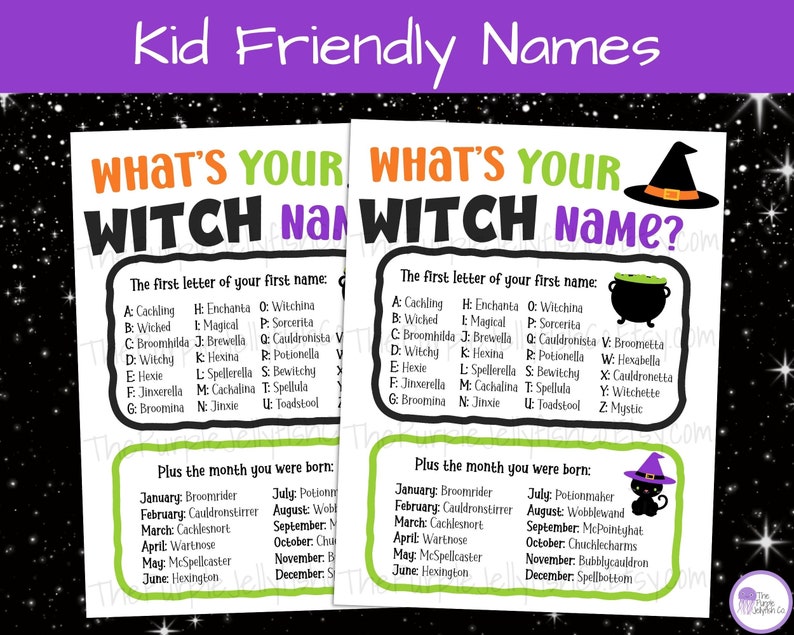 What's Your Witch Name Game, Printable Halloween Game for Kids & Adults ...