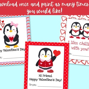 Penguin Valentine Cards for Kids, Printable Valentines for Classroom ...