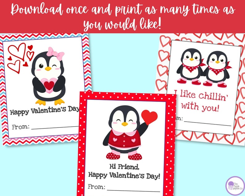 Penguin Valentine Cards for Kids, Printable Valentines for Classroom ...