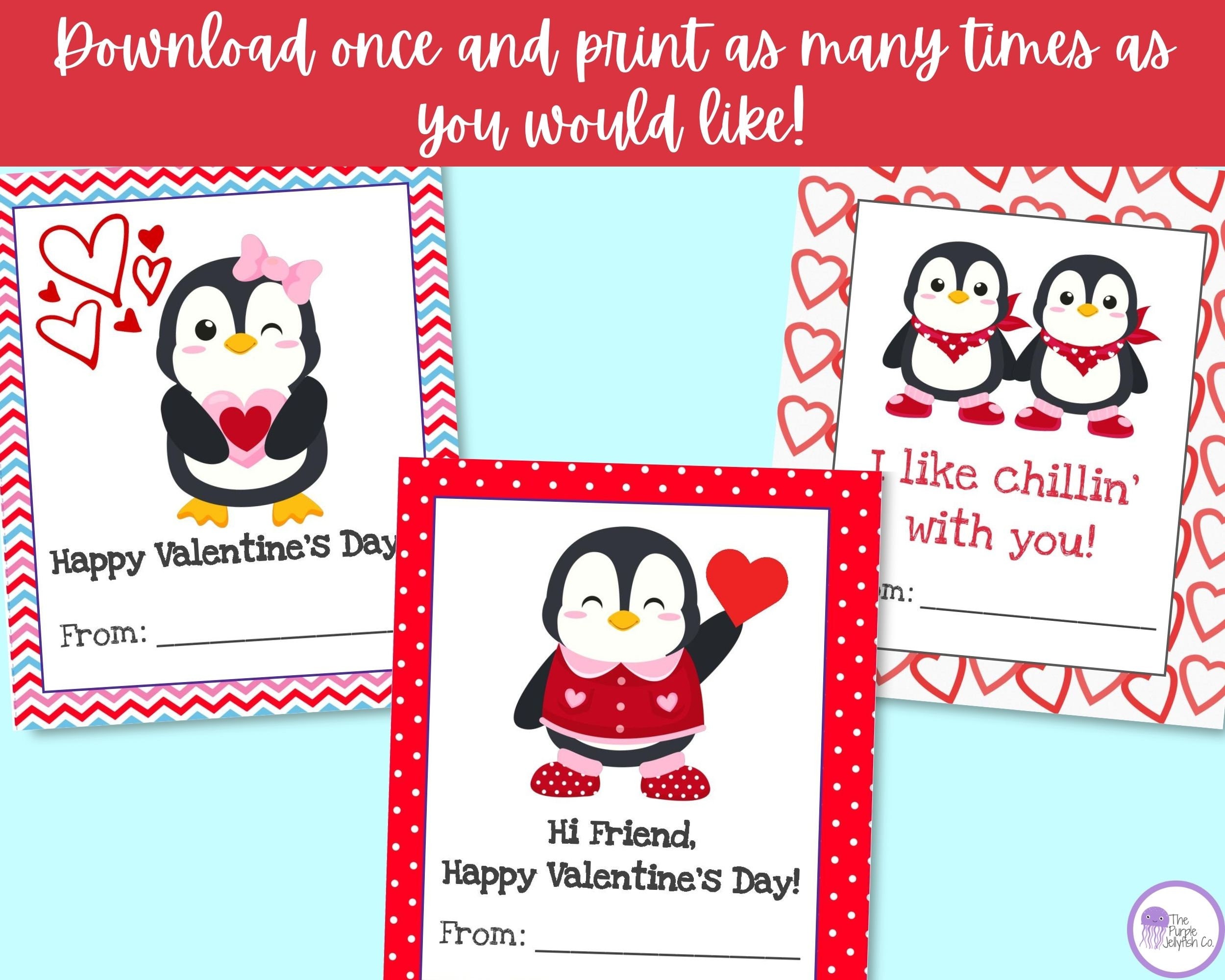 Penguin Valentine Cards for Kids, Printable Valentines for Classroom ...