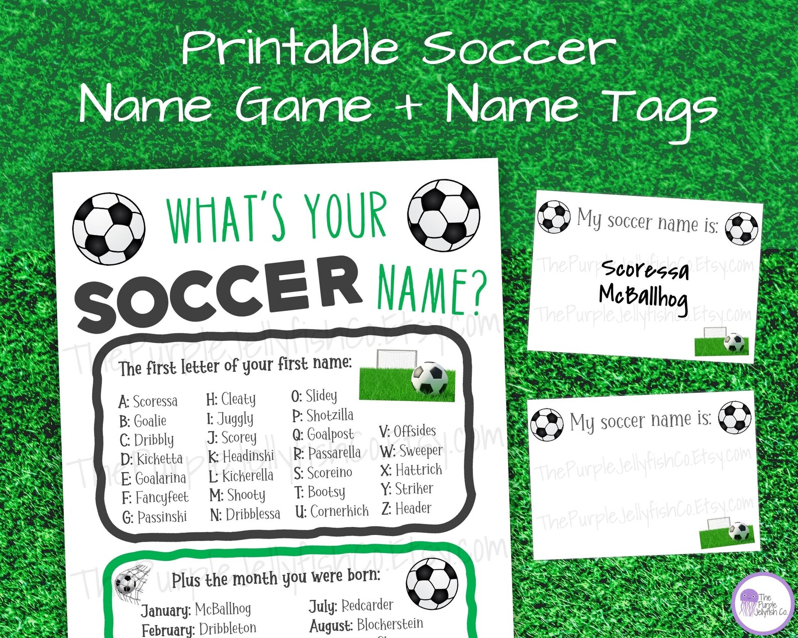 Soccer Name Game Sign + Name Tags, Soccer Activity for Kids Printable ...