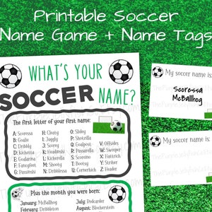 Soccer Name Game Sign + Name Tags, Soccer Activity for Kids Printable ...