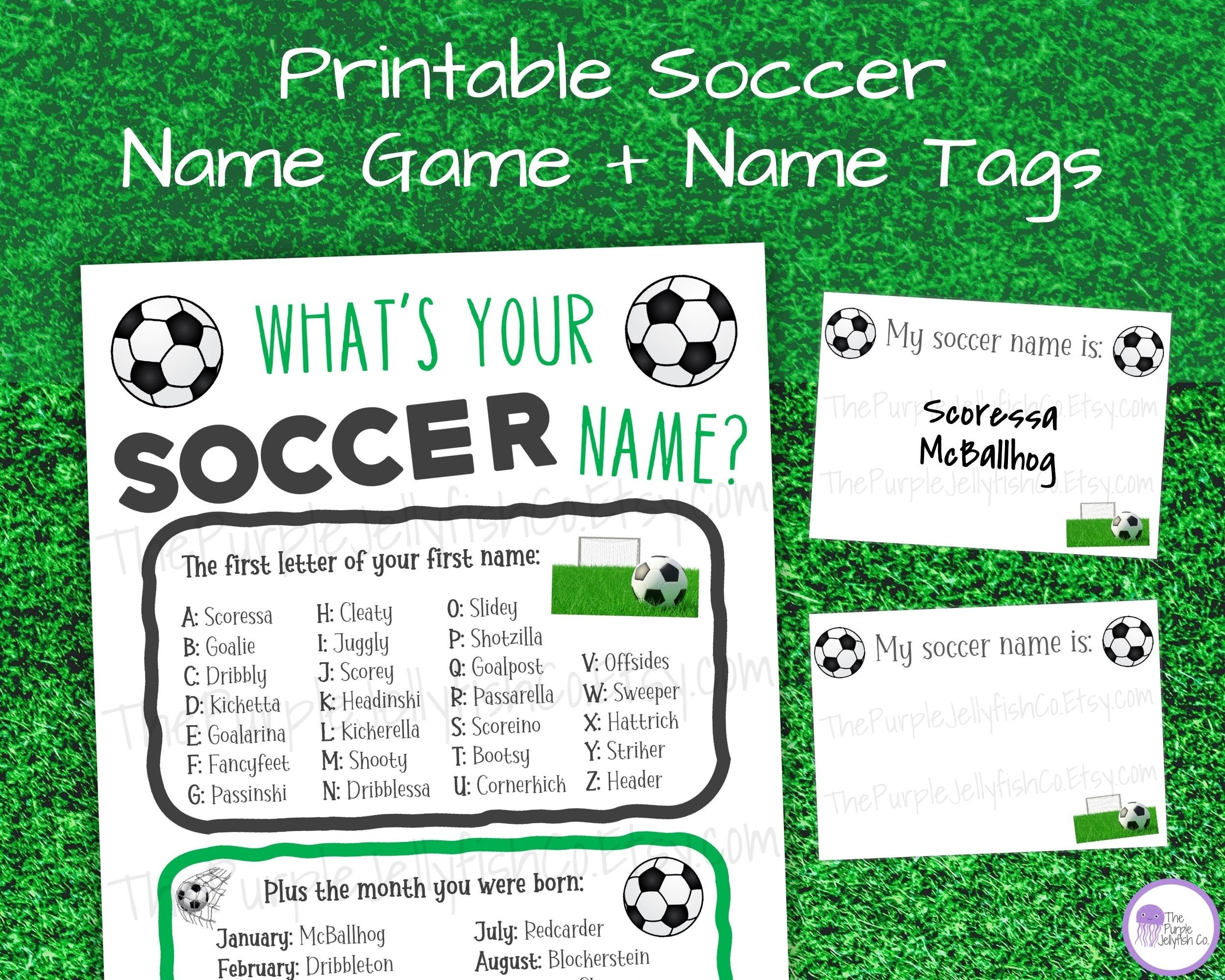 Soccer Name Game Sign + Name Tags, Soccer Activity for Kids Printable ...