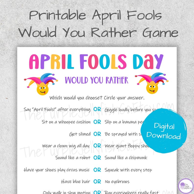 April Fool's Day Would You Rather Game Printable, This or That ...